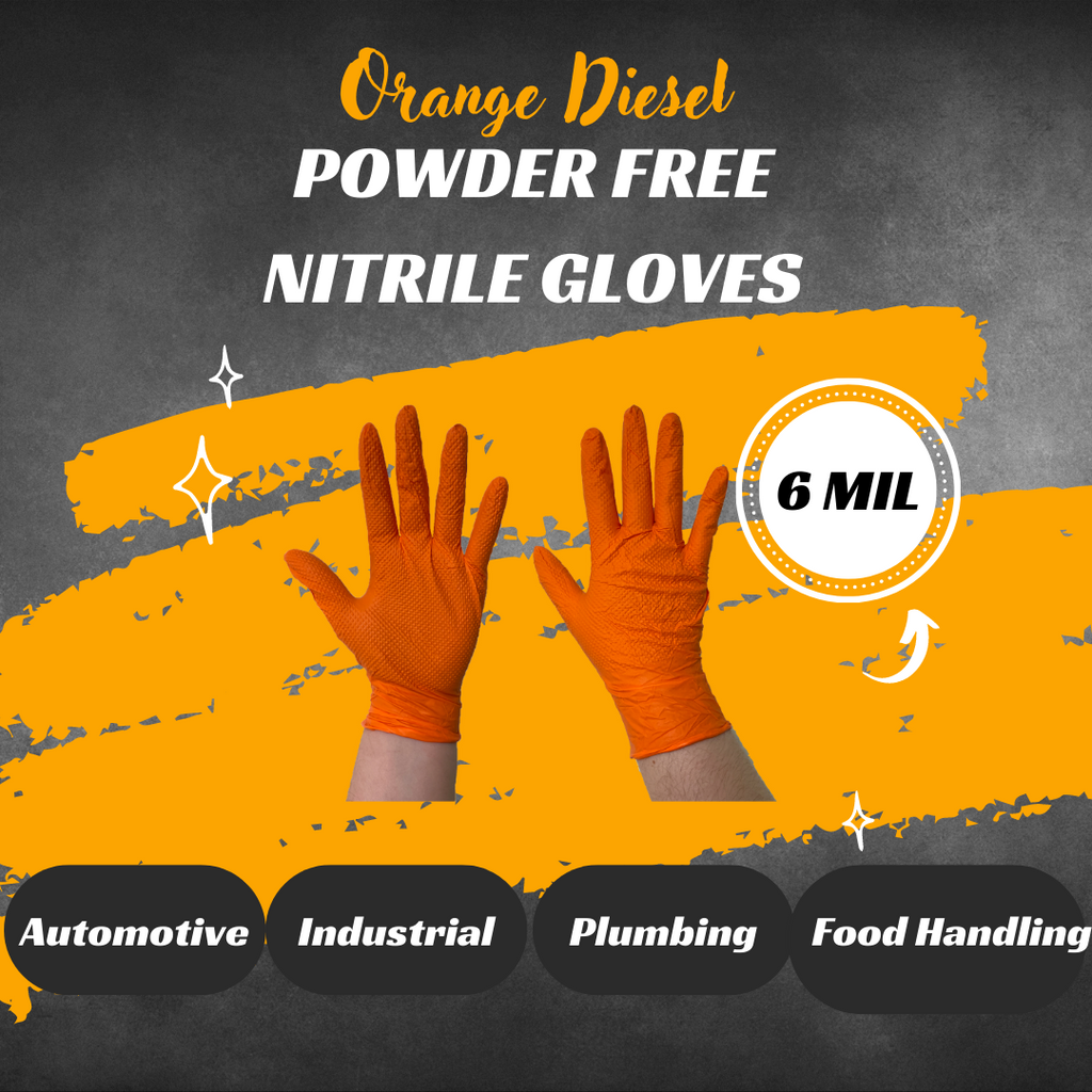 70003 The Orange Diesel®, Powder Free Nitrile Disposable Gloves, 6 Mil ...